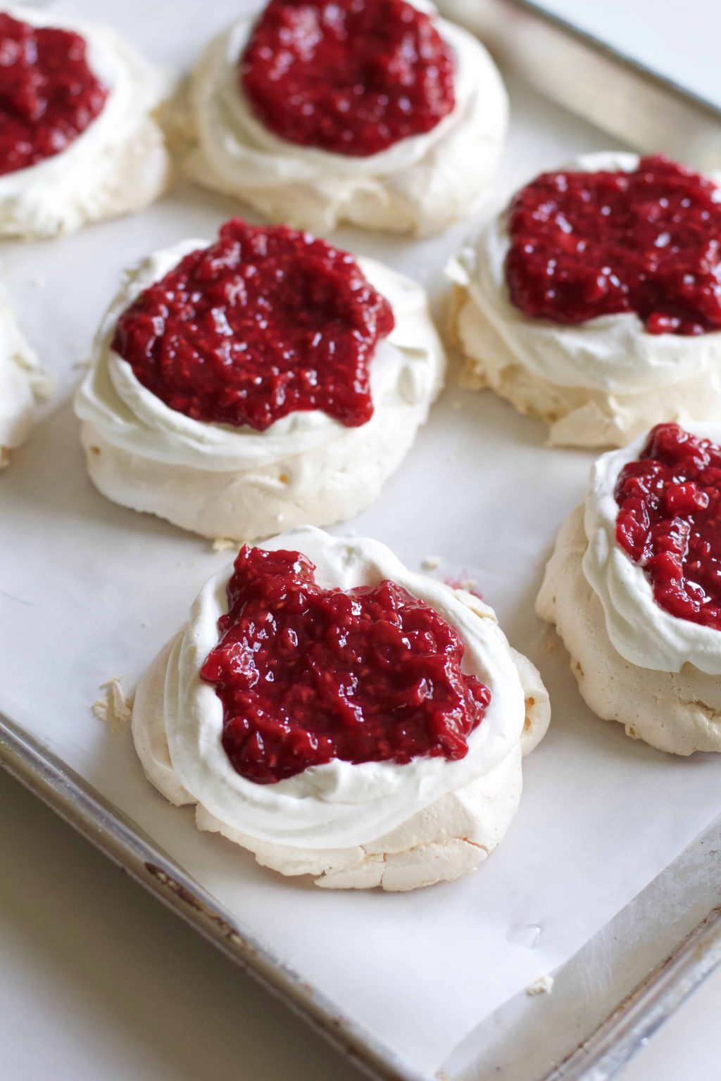 Mini Raspberry Rhubarb Pavlovas - The Baker Chick