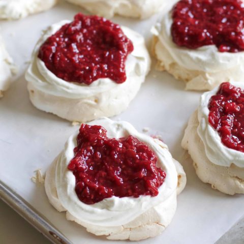 Mini Raspberry Rhubarb Pavlovas - The Baker Chick