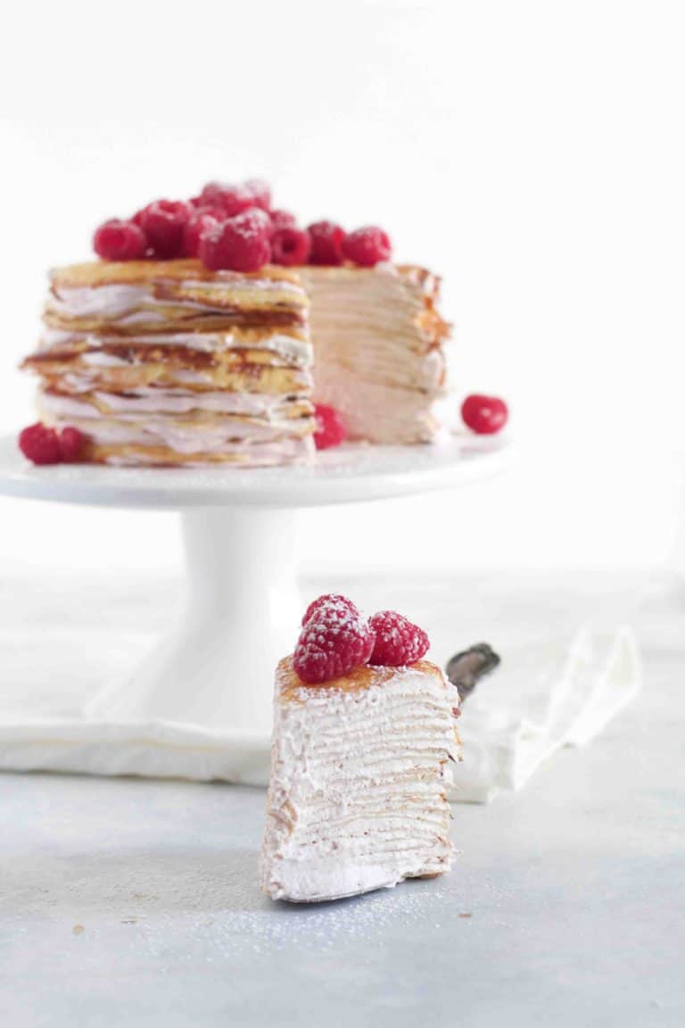 Raspberry & Cream Crepe Cake - The Baker Chick