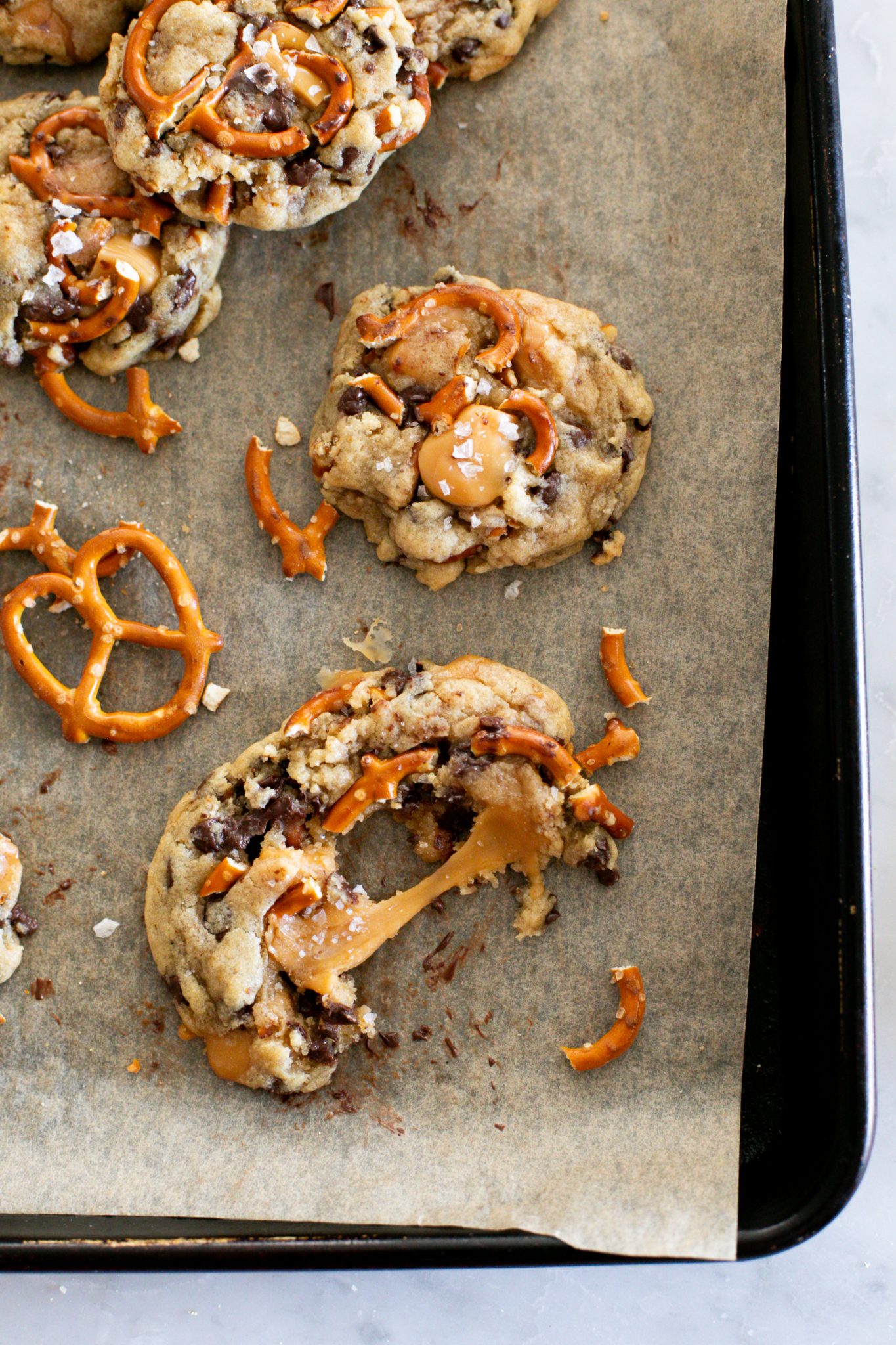 Salted Caramel Pretzel Cookies - The Baker Chick