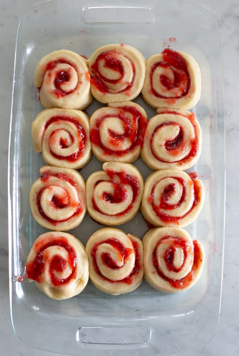 Strawberry Cinnamon Rolls - The Baker Chick